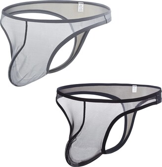BIATWOWR Mens Sexy Low-Waist Mesh Sheer Underwear Thongs See Through Jockstrap with Enhancing ...