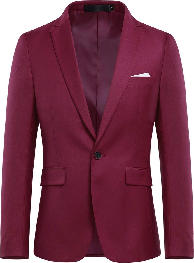 Allthemen Mens Slim Fit Blazer Formal Business Suit Jackets 1 Button ...