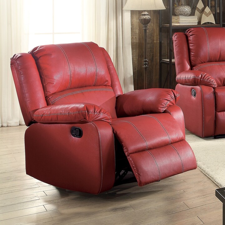 GEROJO Red PU Leather Rocker Recliner with Motion Function and Full Leg ...