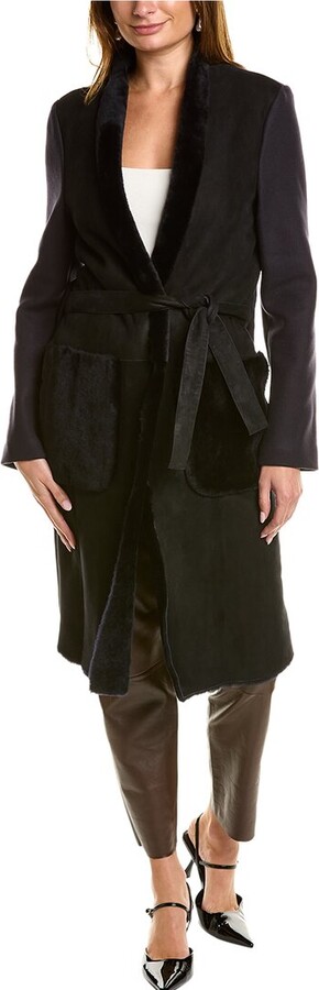 Piazza Sempione Leather-Trim Wool Coat - ShopStyle