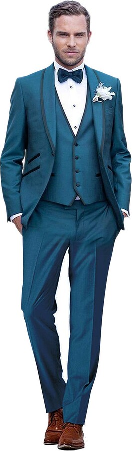 YYI Men's Shawl Lapel 3 Piece Groom Tuxedos Groomsmen Wedding Suit Teal ...