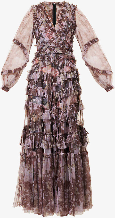 Needle And Thread Womens Graphite Rose Bluebell Floral-print Sheer ...