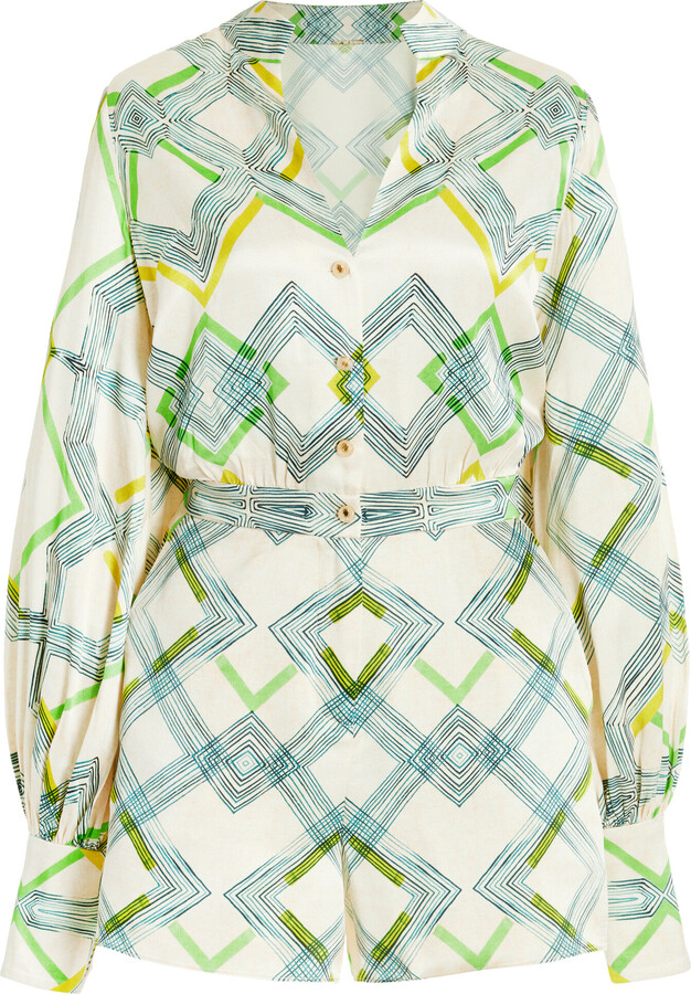 Alexis Ramsey Puff Sleeve Silk-Blend Playsuit - ShopStyle Jumpsuits ...