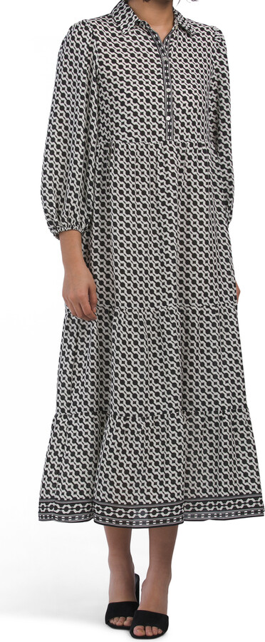 Max Studio Three-quarter Sleeve Button Front Tiered Maxi Dress - ShopStyle