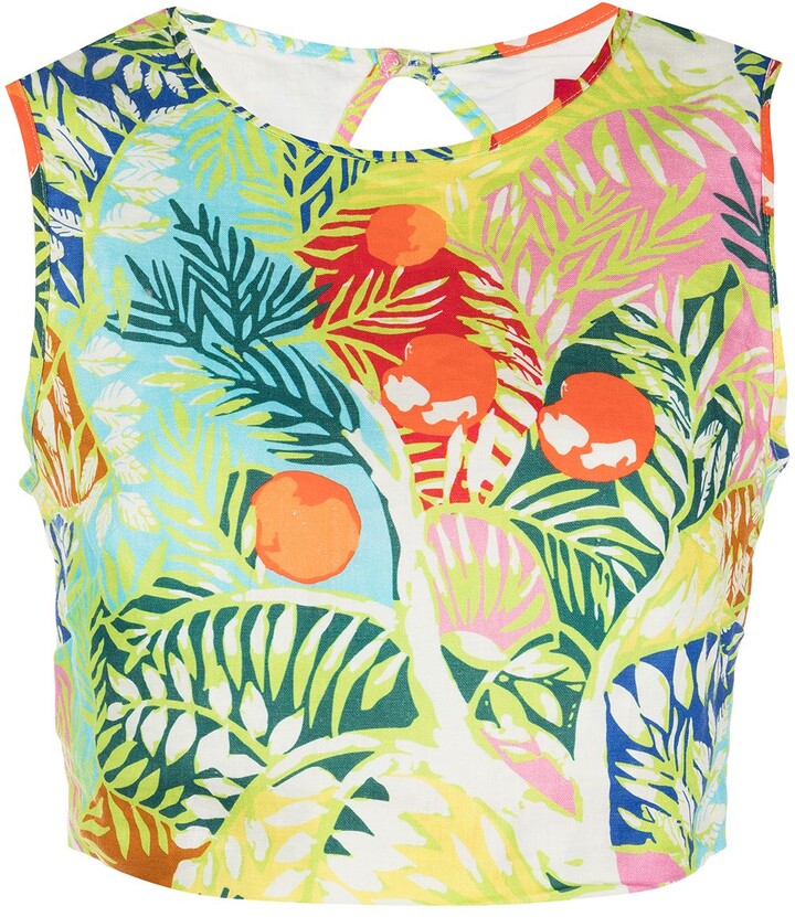 STAUD Capri foliage-print crop top - ShopStyle