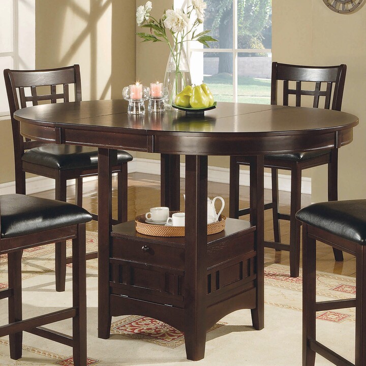 Espresso Extendable Counter-Hight Dining Table with Storage Base ...