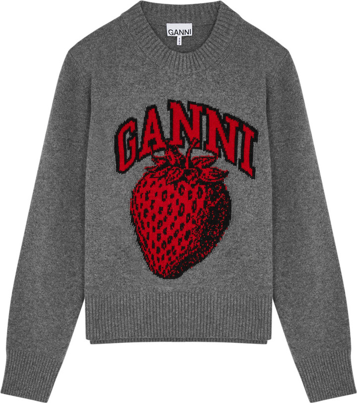 Ganni Strawberry Logo Wool-blend Jumper - ShopStyle Sweaters