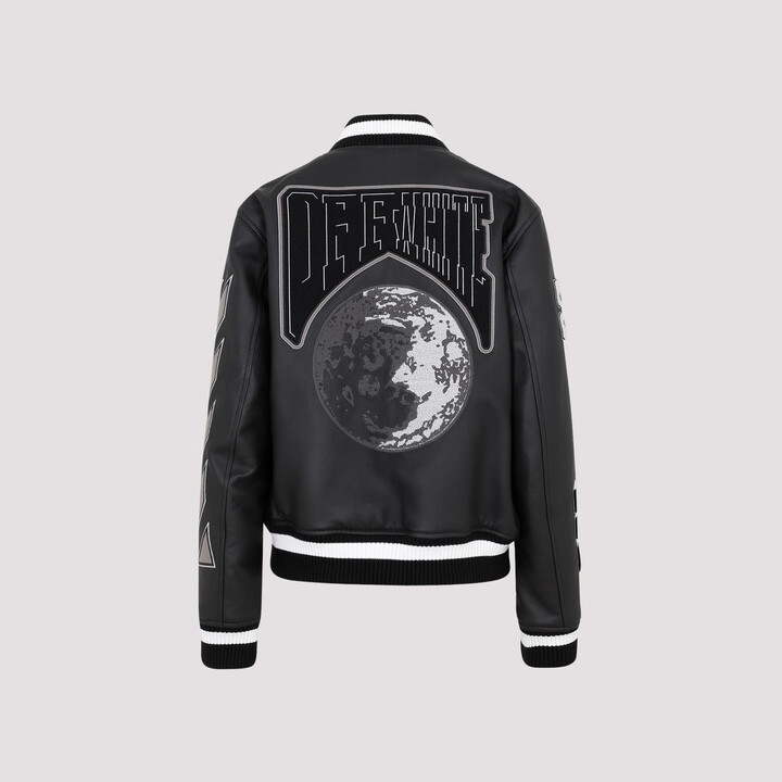 Off-White Moon leather varsity jacket - ShopStyle