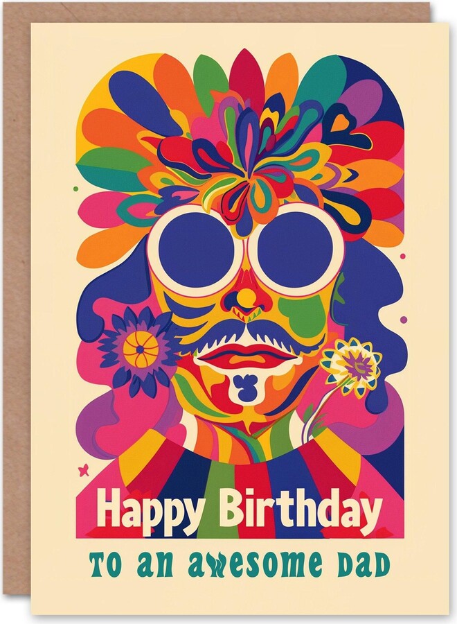 Artery8 Happy Birthday Card to an Awesome Dad Colourful Trippy Hippy ...