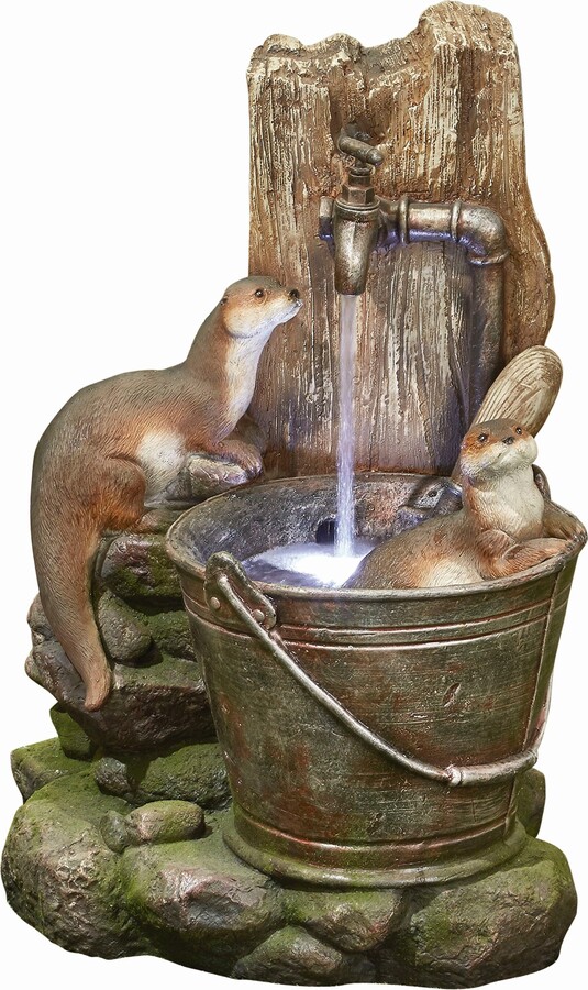 Easy Fountain Distinctive Playful Otters Water Fountain with LEDs Brown ...