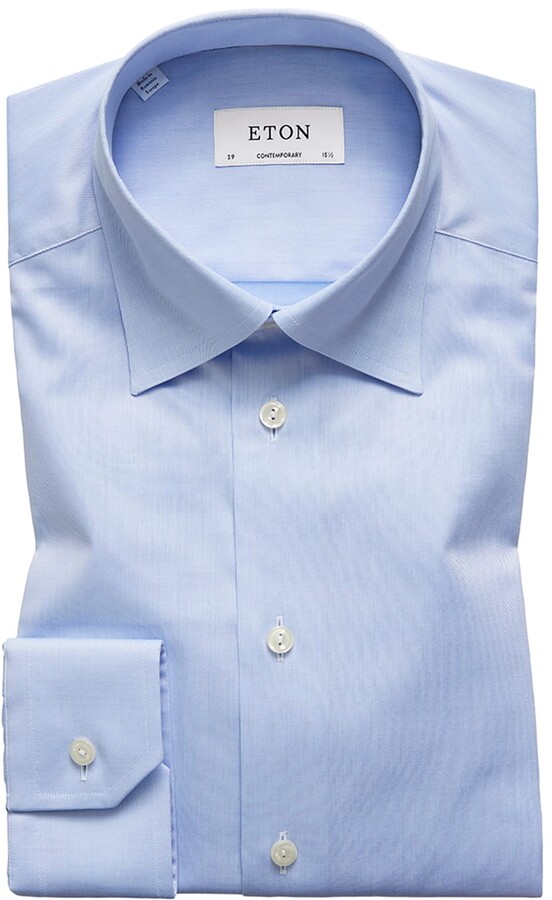 Eton Men's Contemporary-Fit Twill Dress Shirt with Hidden Button-Down ...