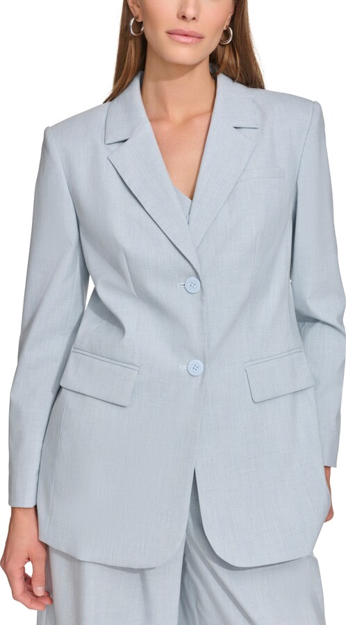 DKNY Petite Notched-Lapel Mini-Striped Blazer - ShopStyle