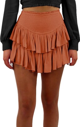 HodJIU Women Frill RARA Mini Skirt High Waist Layered Ruffle Lace-Up ...