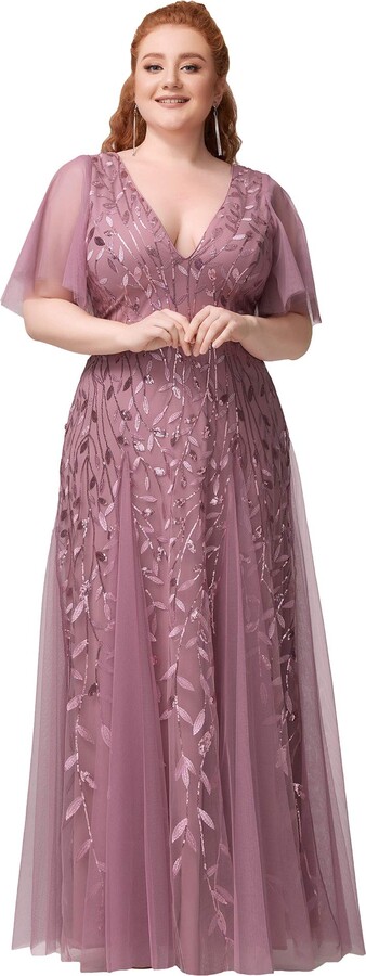 Ever-Pretty Plus Ever Pretty Women's V Neck Short Sleeve A Line Elegant ...