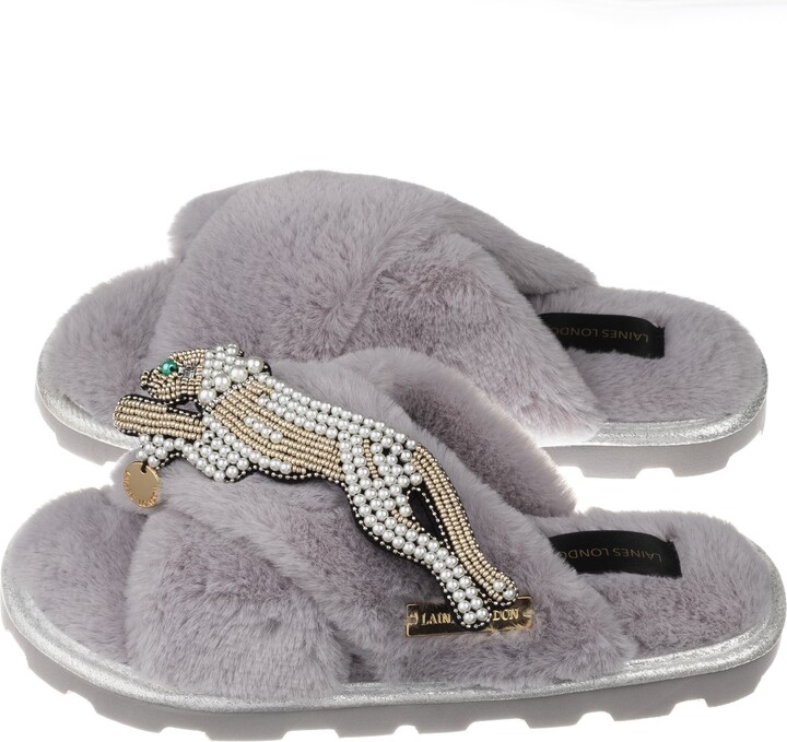LAINES LONDON - Ultralight Chic Grey Slipper Sliders With Artisan Pearl ...