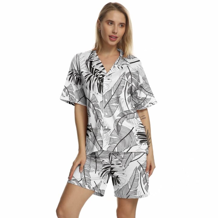 Youturnnow Tropical Palm Tree Leaves Pyjamas for Women with Buttons ...