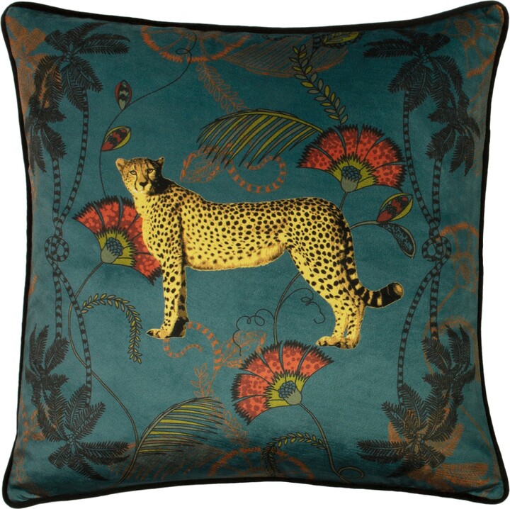 Dunelm Tropica Cheetah Cushion Teal Blue/Yellow/Orange - ShopStyle