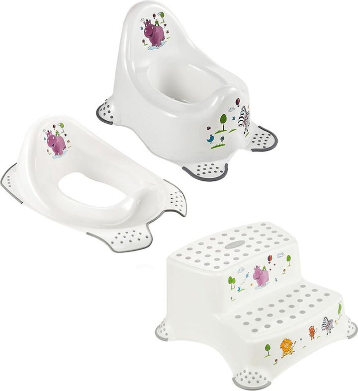 Keeeper White Funny Zoo Baby Potty, Toilet Seat & Double Step Stool Set ...