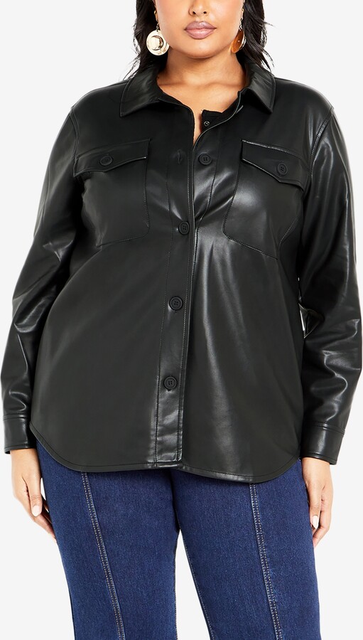 Avenue Plus Size Tyler Faux Leather Shacket Jacket - ShopStyle