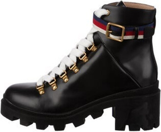 Gucci Sylvie Web Accent Leather Combat Boots - ShopStyle