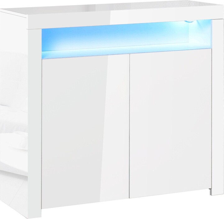 HOMCOM High Gloss LED Cabinet Cupboard Sideboard Console with RGB ...