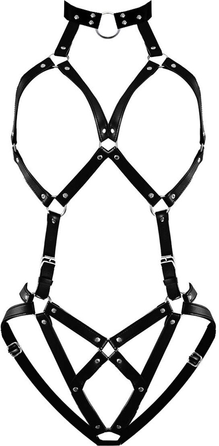PRINCESS LACE BOUTIQUE Faux Leather Harness Halter Open Bust Body ...