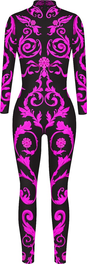 FEOYA Women Halloween Skeleton Bodysuit 3D Print Jumpsuit Costume Long ...