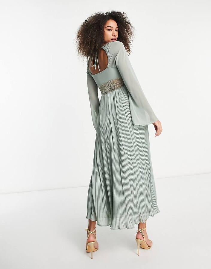 ASOS DESIGN pleated maxi dress with lace insert waist and fluted ...