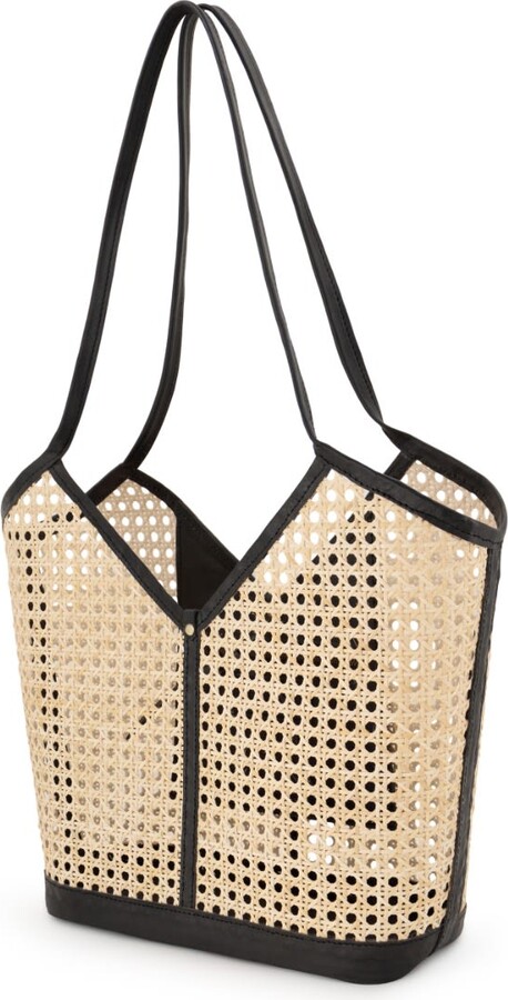 Ohsun Sophie Rattan & Leather Tote - Black - ShopStyle