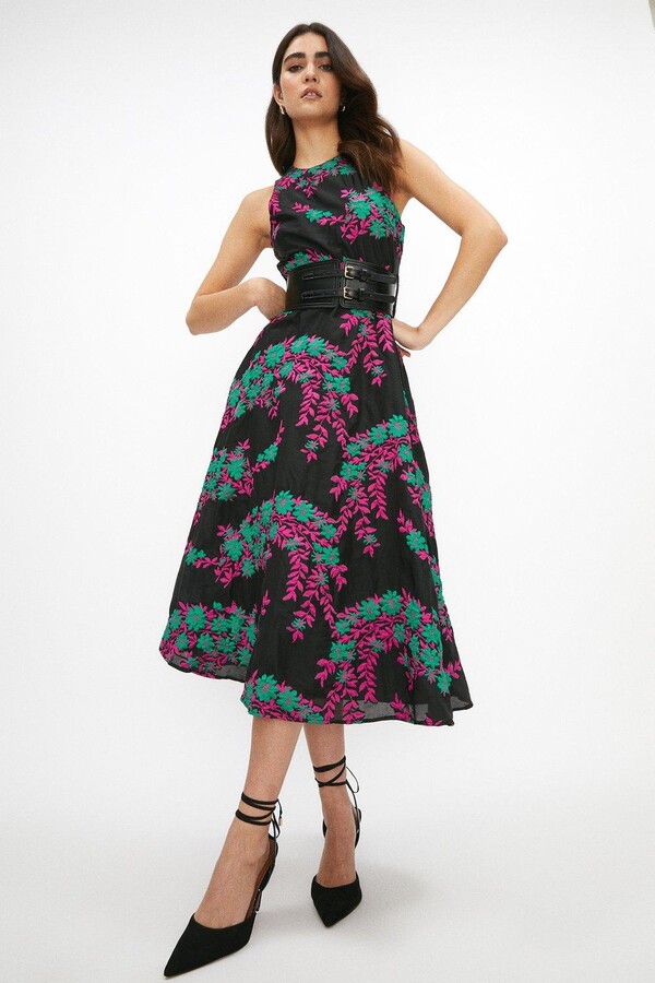 Belted Jacquard Full Skirted Dress - ShopStyle