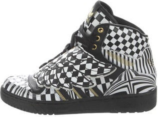 Jeremy Scott x Adidas Leather Plaid Print Chunky Sneakers - ShopStyle