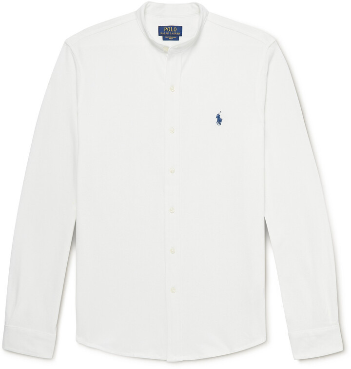 Polo Ralph Lauren Grandad-Collar Logo-Embroidered Cotton-Pique Shirt - ShopStyle