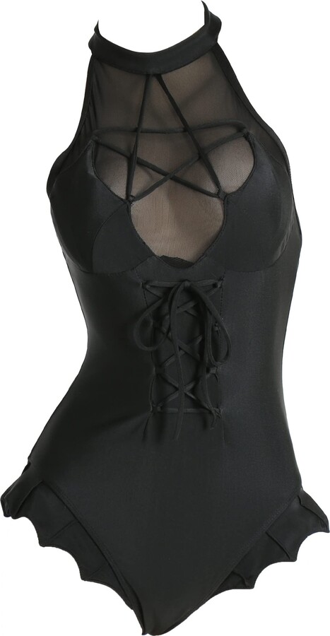 MEOWCOS Women's One Piece Swimwear Sexy Black Bat Style Womens ...