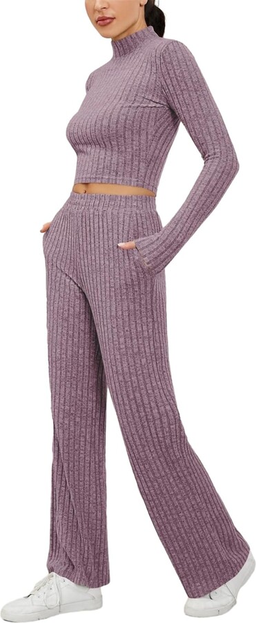 SotRong Leisure Suits Women's 2 Piece Ribbed Knit Set Winter Warm Fluzzy Fleece Pyjamas Set Cozy ...