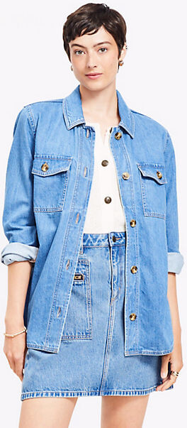 LOFT Denim Shirt Jacket in Classic Mid Wash - ShopStyle