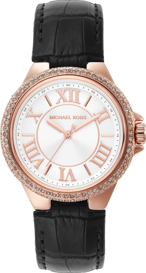 Michael Kors Camille Three-Hand Black Croc Leather Watch (Model: MK2962 ...