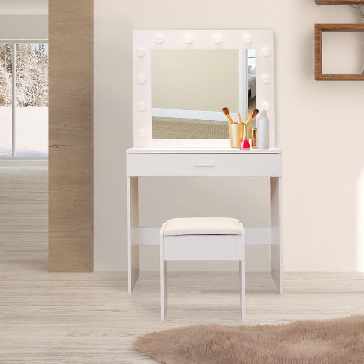 Alivio Hollywood Dressing Table With LED Lights And Stool Set ...