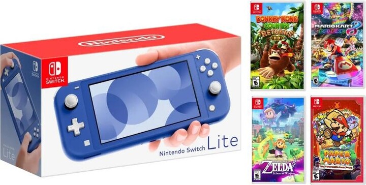 Nintendo Switch Lite Blue Kids Bundle With Donkey Kong, Zelda, Mario ...