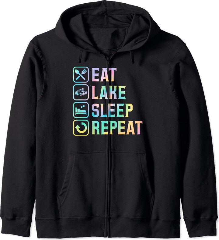 Matching Lake Vacation Essentials for Family Trip Eat Lake Sleep Repeat Simple Basic Icons Zip ...