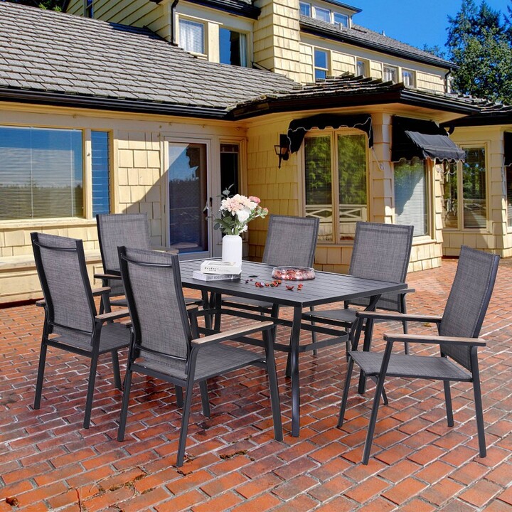 7pc Patio Set with Steel Table with 1.57" Umbrella Hole & Lightweight ...