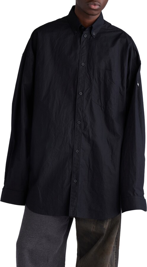 Balenciaga Oversize Logo Cotton Button-Down Shirt - ShopStyle