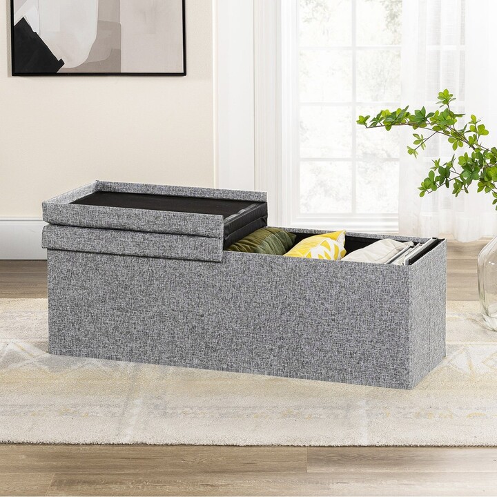 45 Inch Smart Lift Top Button Tufted Fabric Storage Ottoman By Crown ...