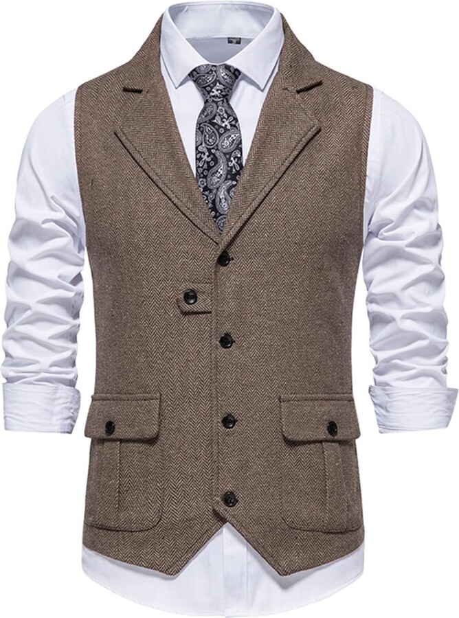 ETHKIA Men's V-Neck Sleeveless Slim Fit Waistcoat Jacket Formal ...