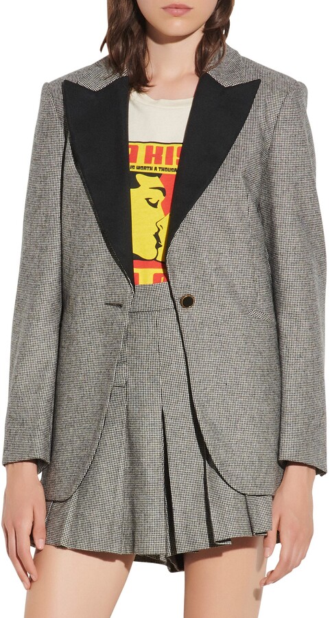 Sandro Check Contrast Lapel Blazer - ShopStyle