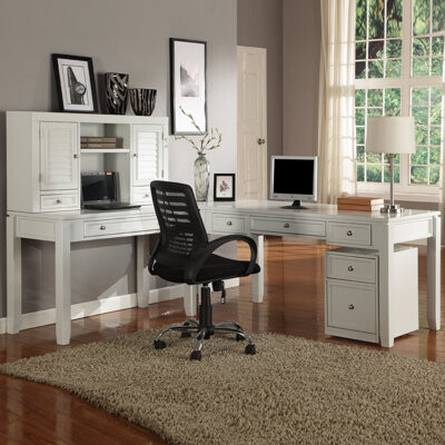 Lark Manor Assiah 4 Piece Solid Wood L-Shaped Computer Desk Office Set ...