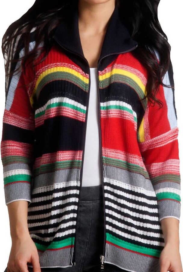 ANGEL Multi Striped 3/4 Sleeve Cardigan In Navy Multi - ShopStyle