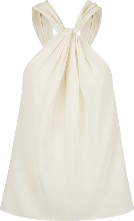 Grace Franc - Freddie Matte Silk Sheer Knotted Cami Cream - ShopStyle