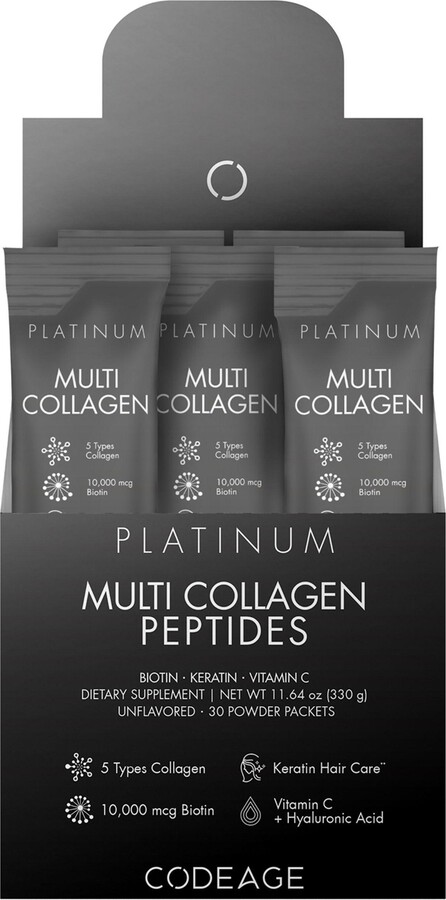 Codeage Multi Collagen and Biotin 10,000 mcg + Vitamin C Powder Supplement, B6 & D3 - Platinum ...