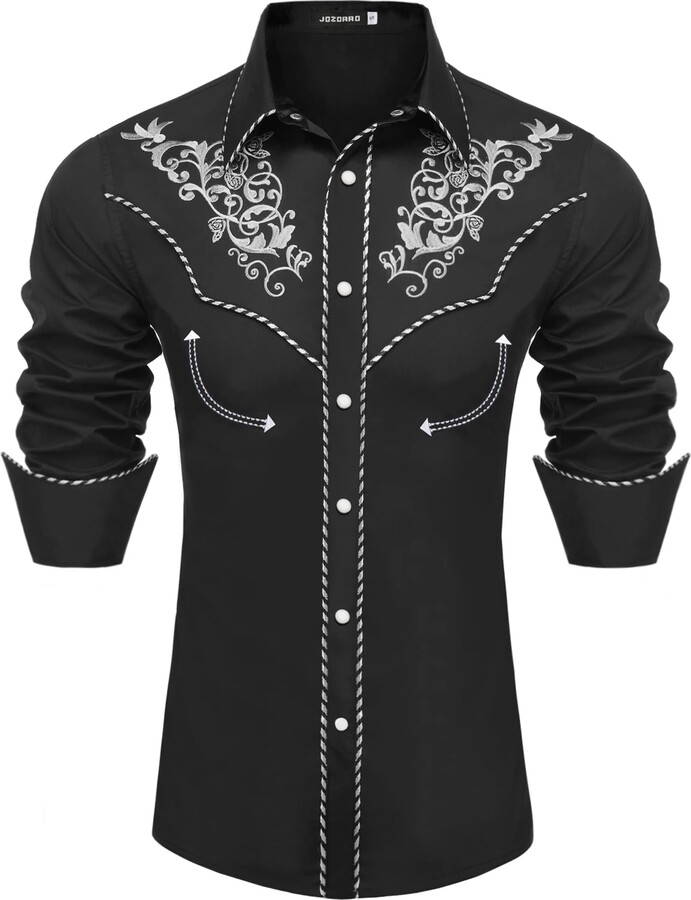 JoZorro Men's Long Sleeve Pearl Snap Shirt Rhinestone Cowboy Cut ...