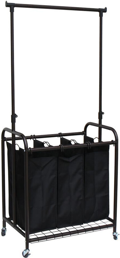 Oceanstar 3-Bag Rolling Laundry Sorter with Adjustable Hanging Bar ...